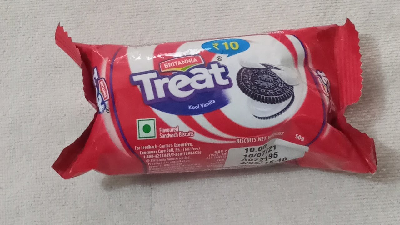 BRITANNIA TREAT KOOL VANILLA FLAVOURED SANDWICH BISCUITS RS 10|CREAM ...