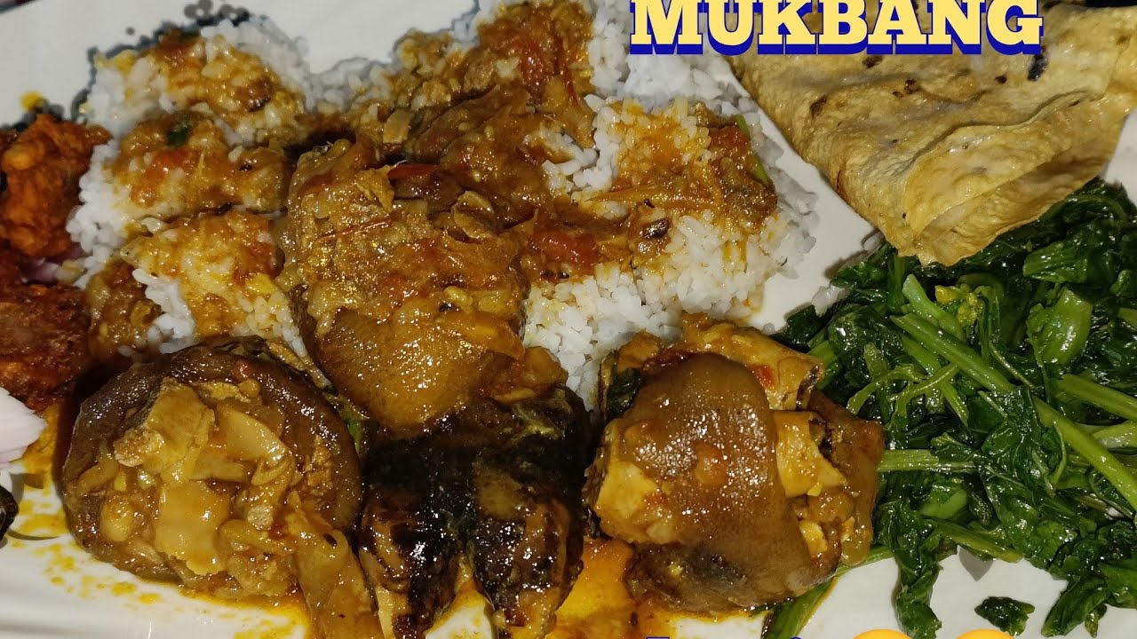 Pork feet eating||king chilli🔥pork mukbang||green vegetables||pokora ...