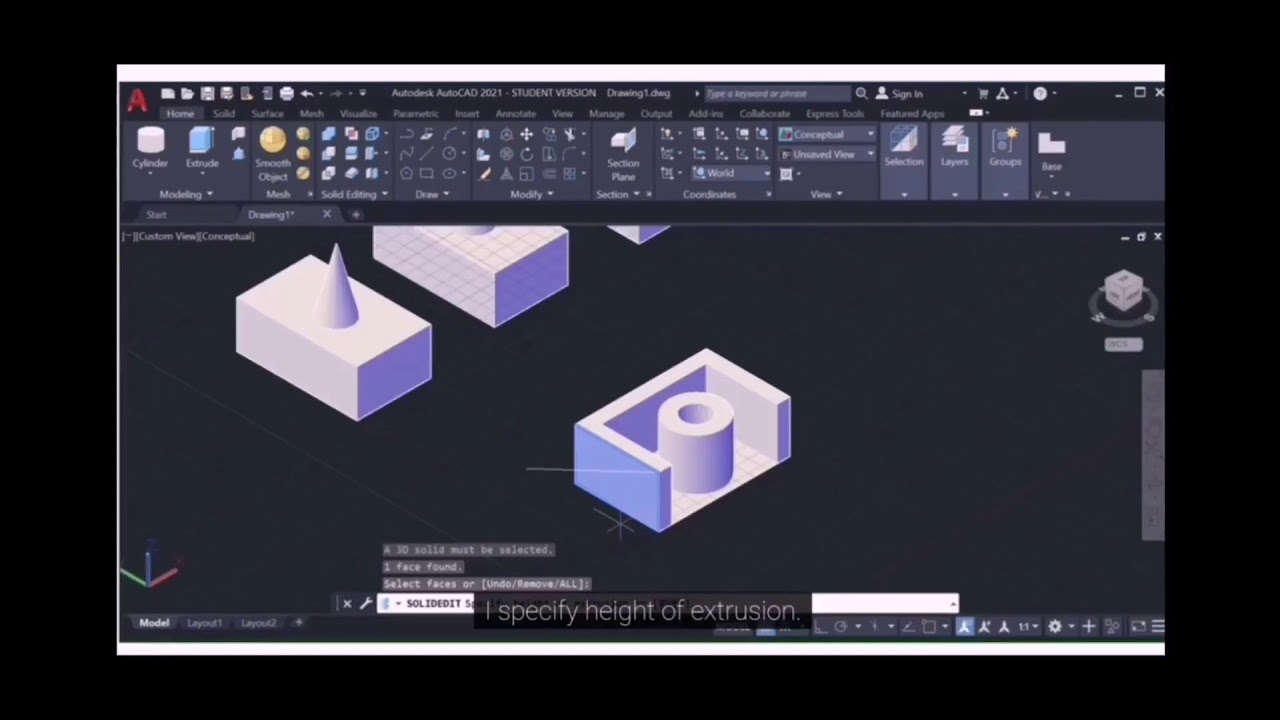 AutoCAD Tutorial | 3D Thicken, Extract Edges, Extrude Faces, Sperate Solids - YouTube