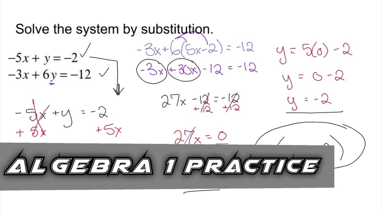 Algebra 1 Practice - Solving Systems of Equations by Substitution ...
