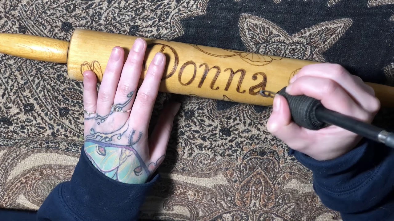 Woodburning rolling pin - woodburning techniques - YouTube