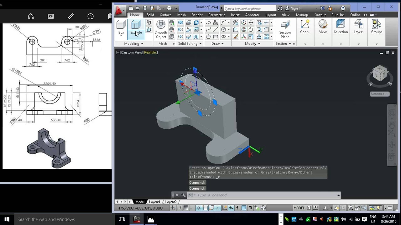 AutoCad 3D mechanical drawing Exercise - YouTube