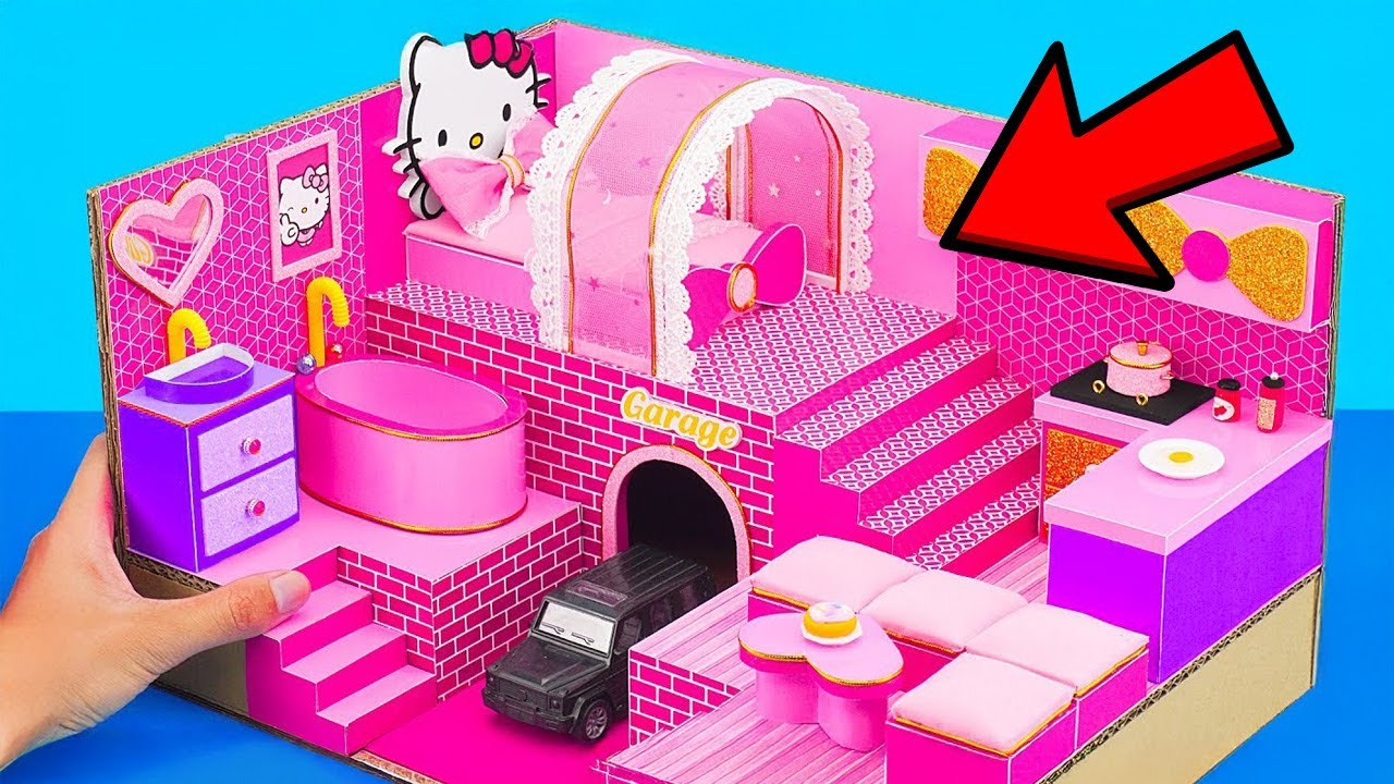 Transforming cardboard into the cutest hello kitty house with all rooms ...