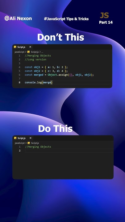Merging Objects long vs short way JavaScript tips and tricks Part_14 - YouTube