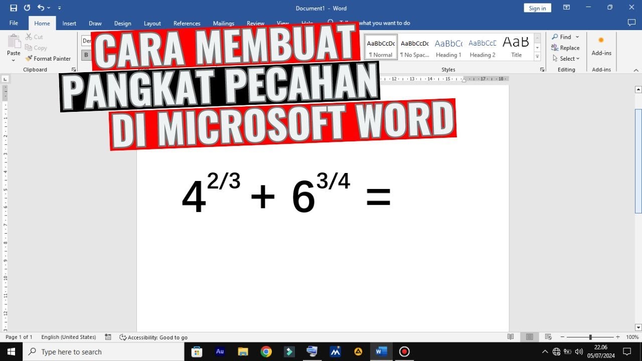 Cara Membuat Pangkat Pecahan di Microsoft Word - YouTube