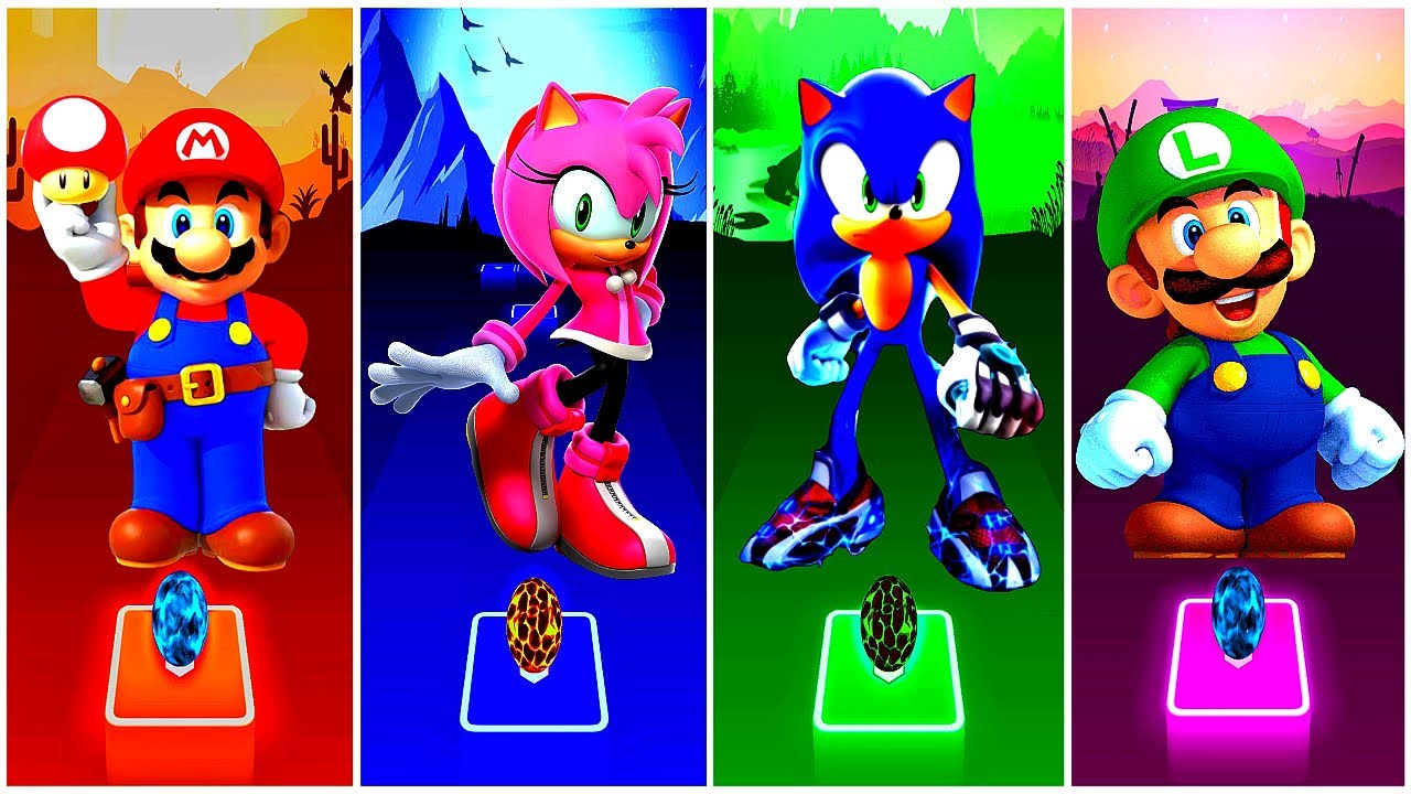 Super Mario Vs Amy Rose Vs Sonic Vs Luigi Tiles Hop Edm Ruch Youtube
