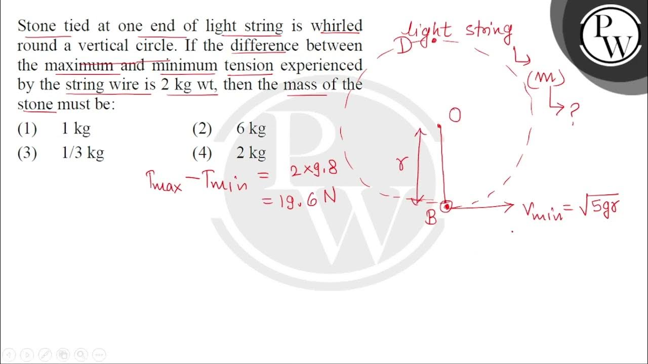 Stone tied at one end of light string is whirled round a vertical circle. If the difference ...