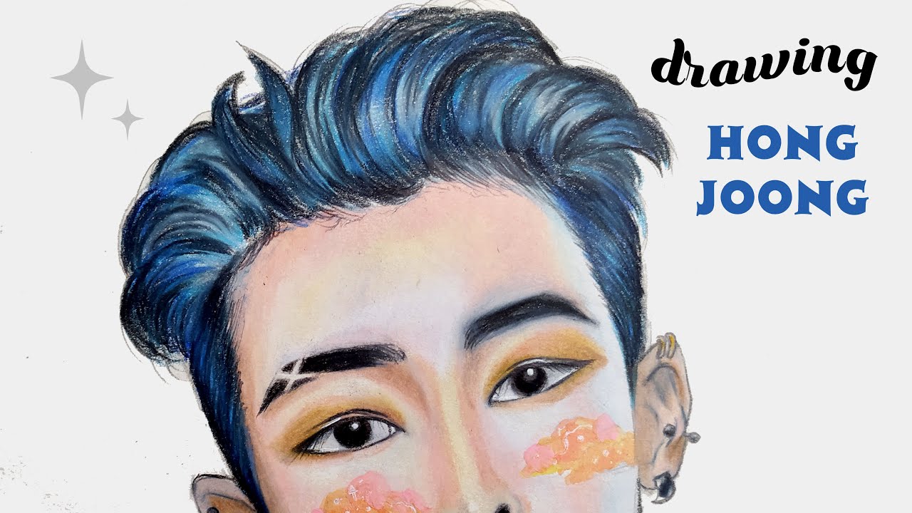 drawing ateez hongjoong | blue hair | colorpencils - YouTube