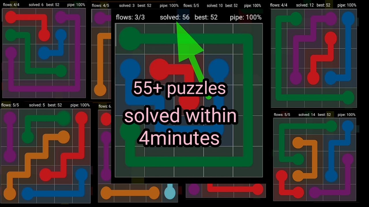55+ puzzles solved within 4 minutes in flow free game - YouTube