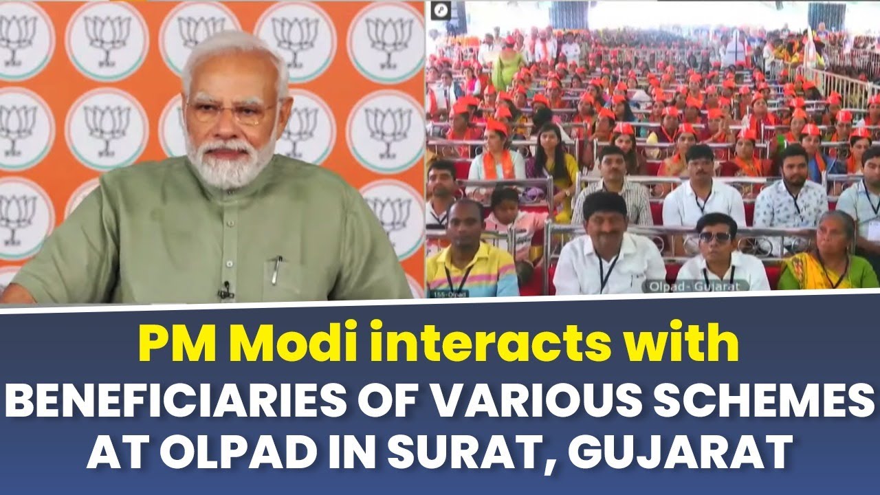 PM Modi interacts with beneficiaries of various schemes at Olpad in ...