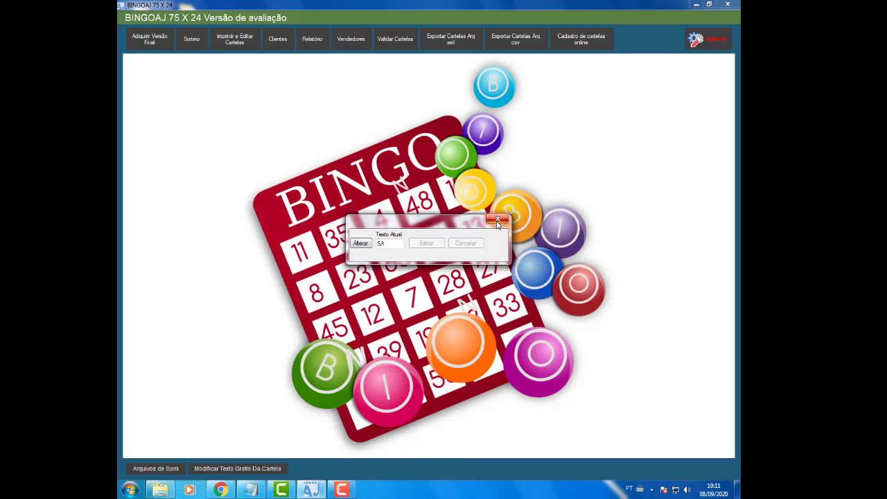 BINGO SOFTWARE GERENCIADOR DE RODADAS DE BINGO BINGOAJ 75 X 24 Cartelas ...