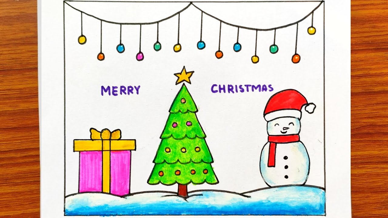 Christmas Drawing for school students | Beautiful Christmas card ...