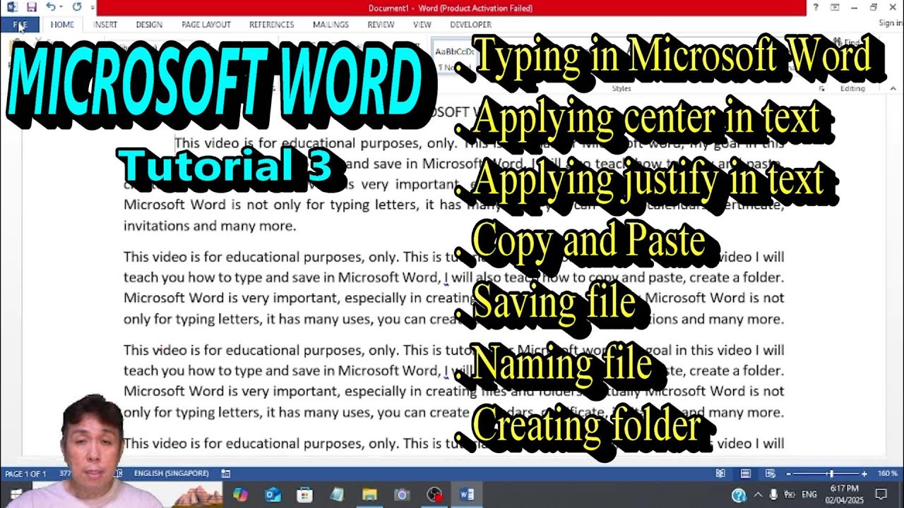 MICROSOFT WORD Tutorial 3 Tagalog - TYPING IN MICROSOFT WORD || COPY AND PASTE || SAVING FILES ...