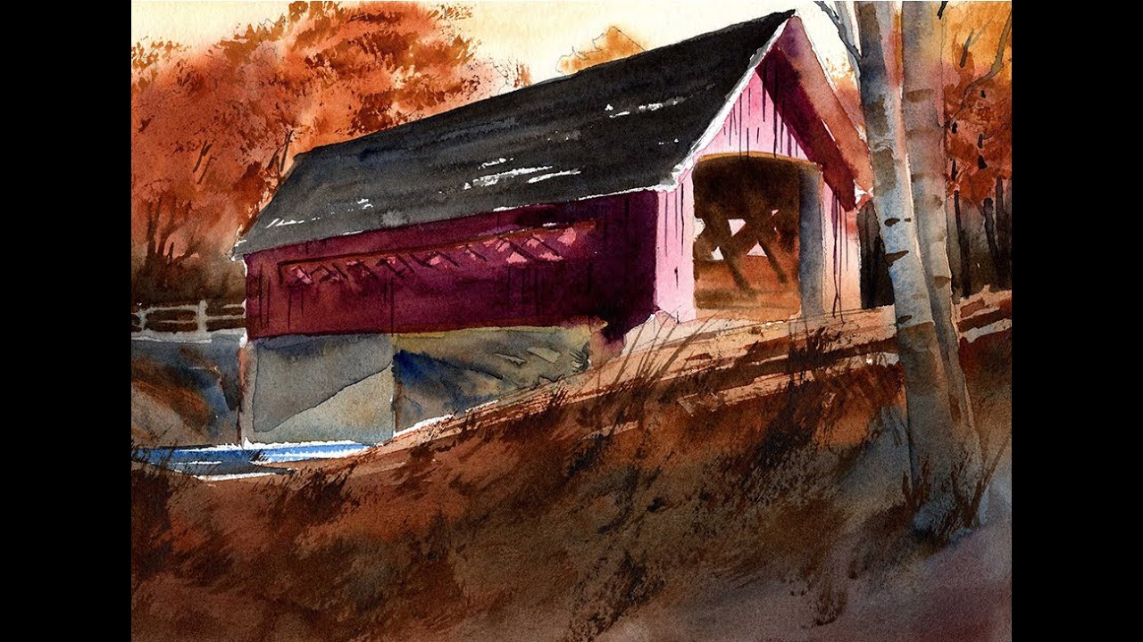How To Paint A Covered Bridge in Watercolor - YouTube