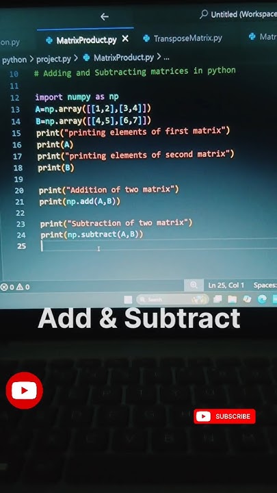 Add and Subtract in matrix #coding #python #shorts #programming - YouTube