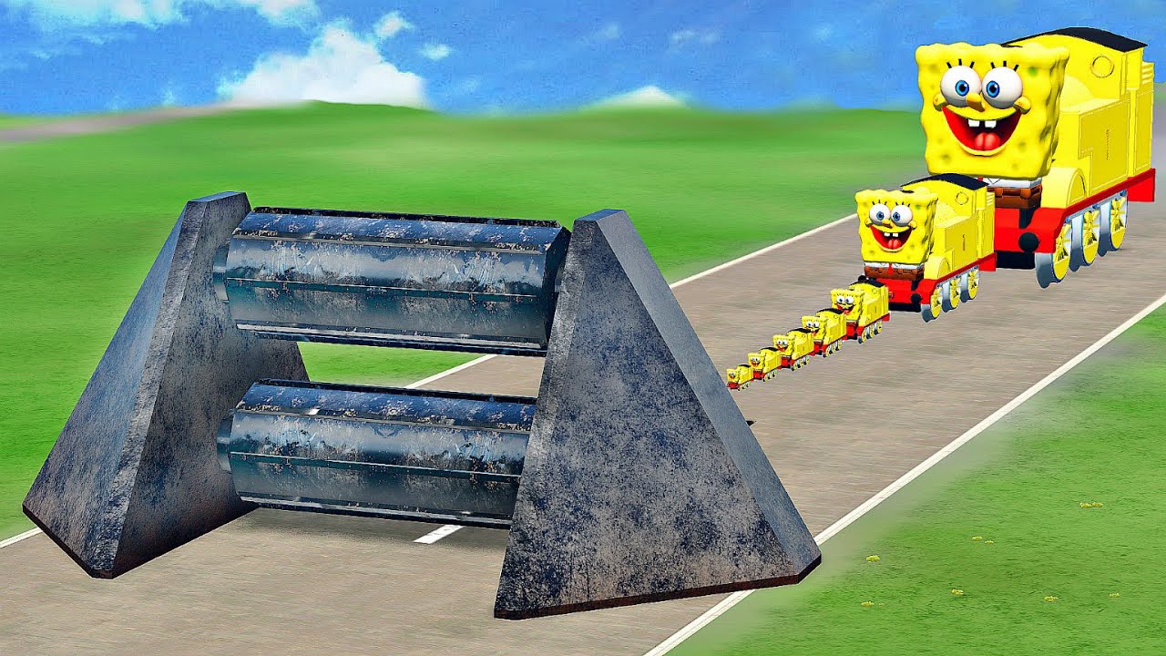 Big & Small SpongeBob the Tank Engine vs Giant Spinning Roller - BeamNG ...