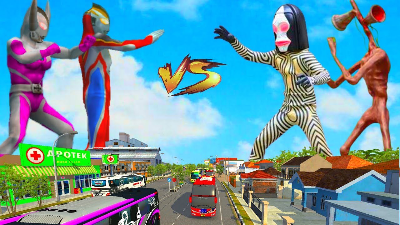 ULTRAMAN, HULK BUSTER VS ALIEN DADA ,SIREN HEAD TRUCK OLENG - YouTube