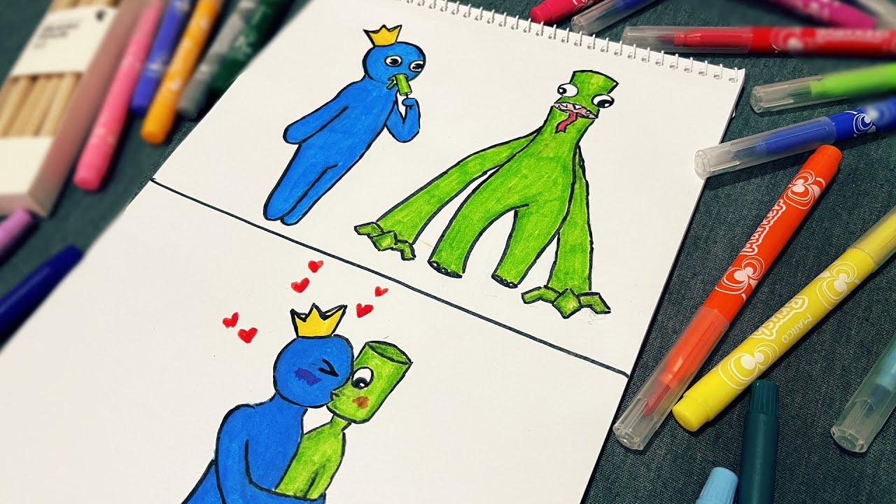 Drawing ROBLOX Rainbow Friends | Drawing Blue kiss Green | Rainbow ...