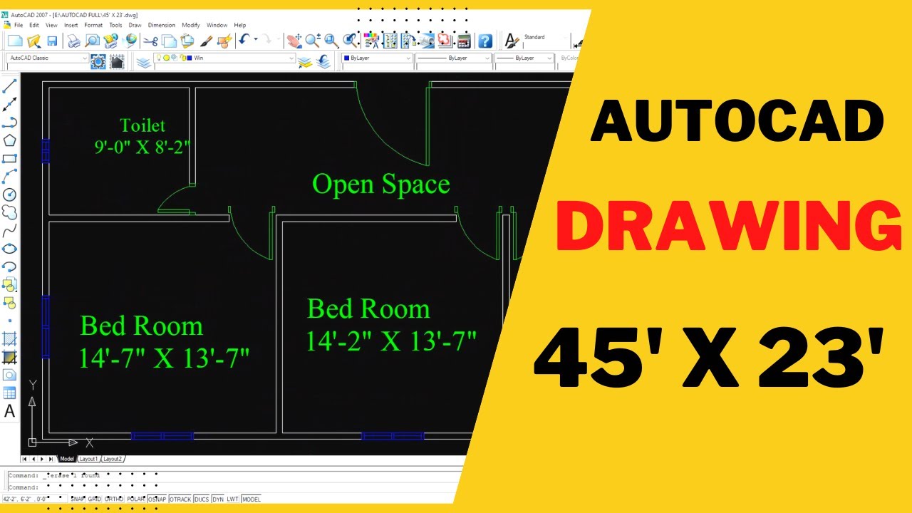 AutoCad Floor Plan 45' X 23' | Bangla Tutorial | M Engineering Designer ...