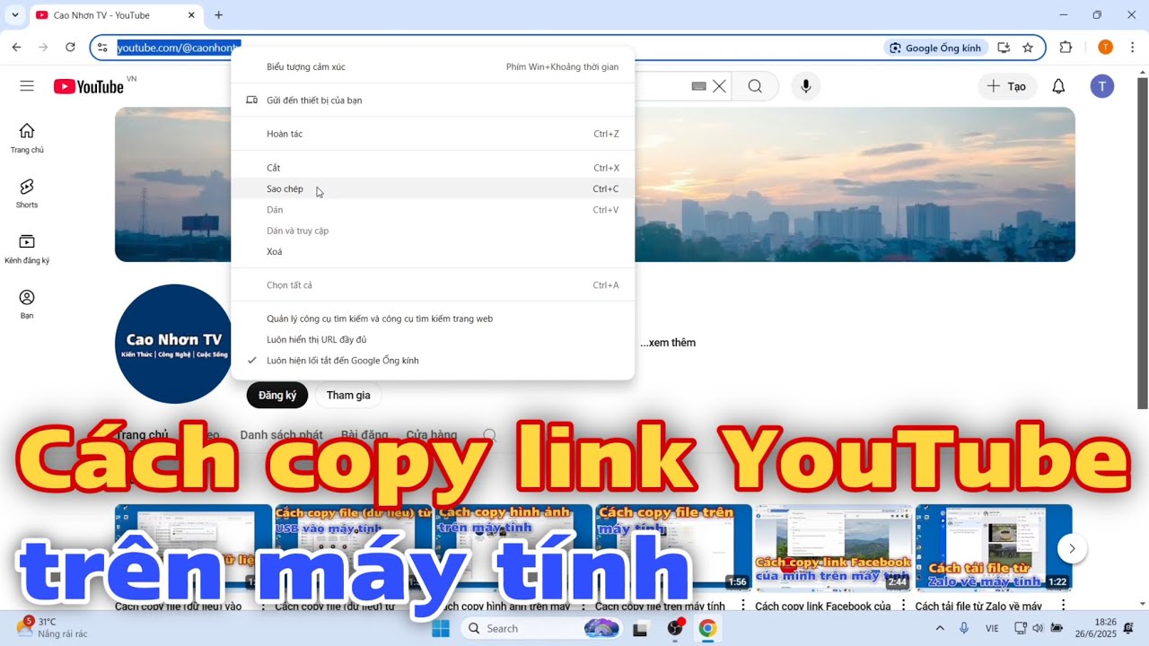 Cách copy link YouTube trên máy tính - YouTube