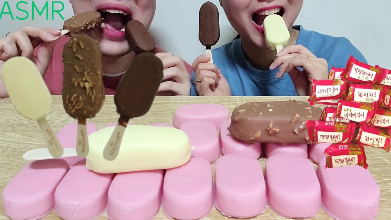 ASMR COUPLE | Tico Strawberry, Magnum IceCream REAL SOUND EATING SHOW ...