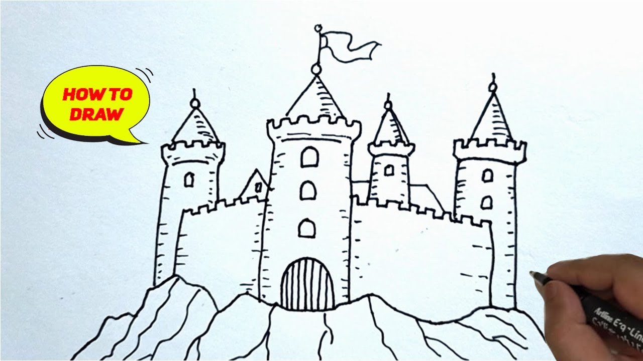 How to draw a Castel easy./ Castel line drawing. - YouTube