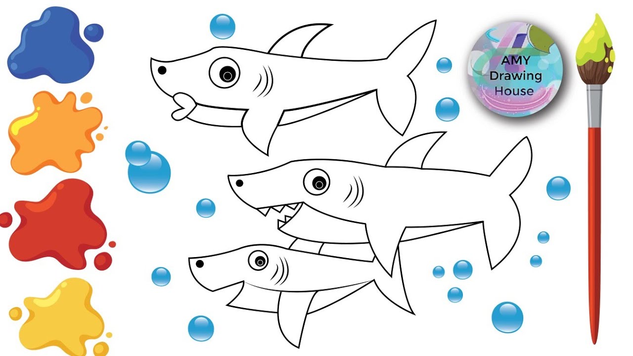 Baby,Mommy,Daddy Shark | Shark Family Drawing,Painting & Coloring for ...