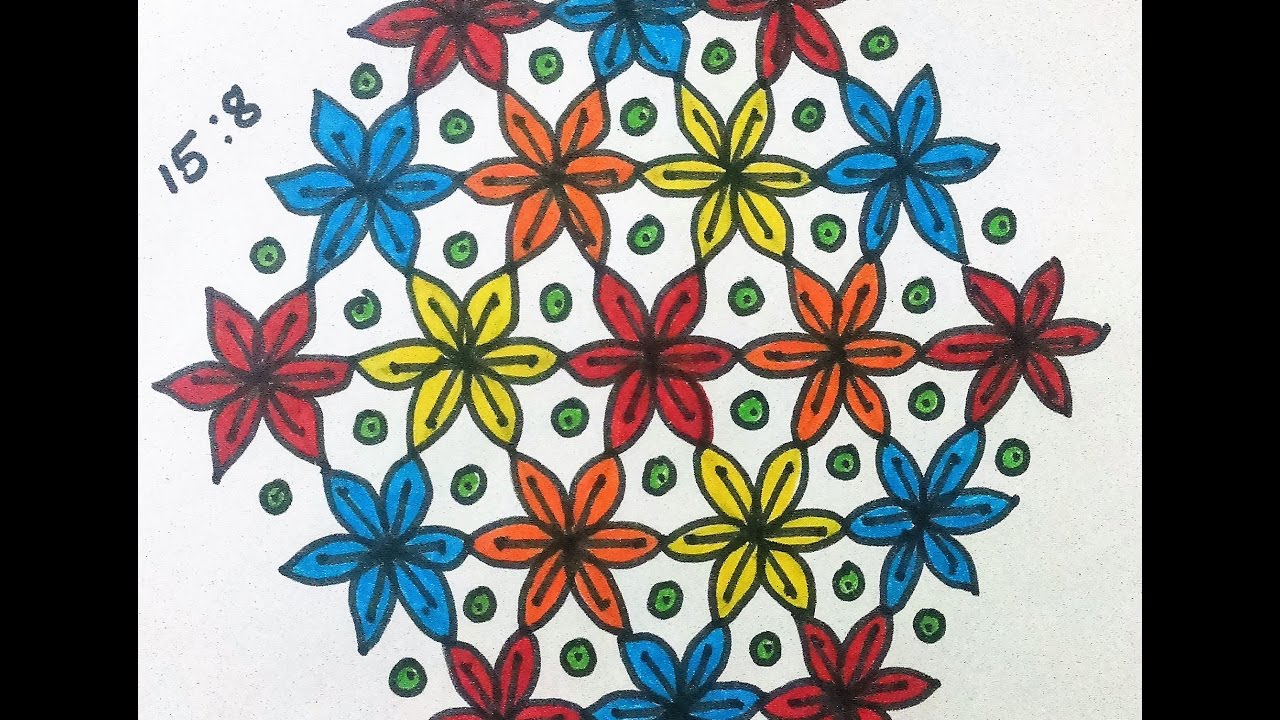 Rangoli Tutorial #49 : How to draw 1 simple 15:8 Rangoli Design - YouTube