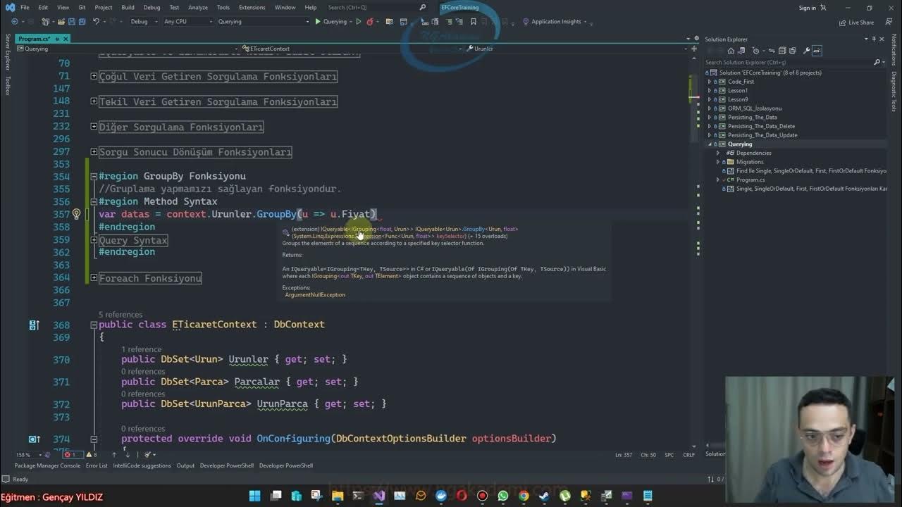 Entity Framework Core 18 Groupby Fonksiyonu Ekstradan Foreach Fonksiyonu İle Pratik