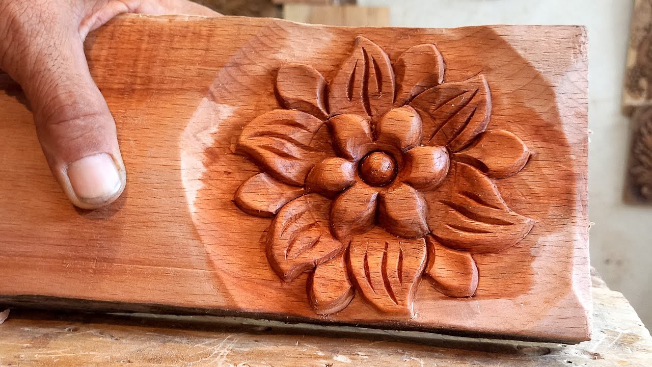 A flower with various leaves made of wood : wood carving for beginners ...