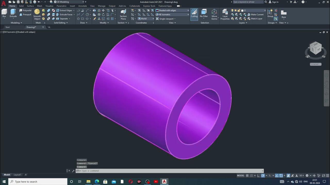 AUTOCAD LECTURE-31, SOLID SUBTRACT COMMAND - YouTube