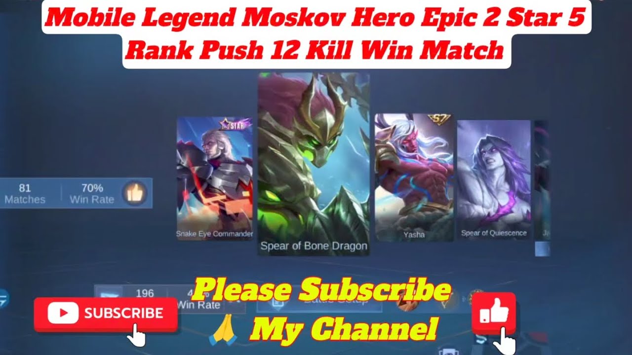 ml moskov hero epic 2 star 5 rank push 12 kill win match | global top ...
