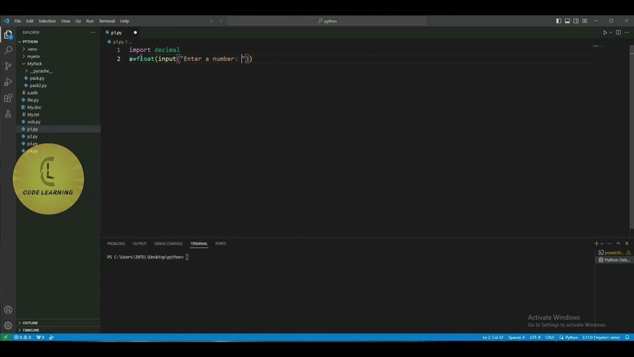 Python | importing decimal package 'sqrt() - user input' | CodeLearning - YouTube