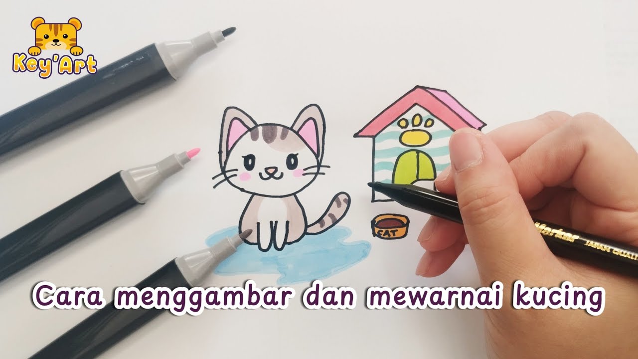 Cara menggambar dan mewarnai kucing | Easy drawing and coloring a cat ...