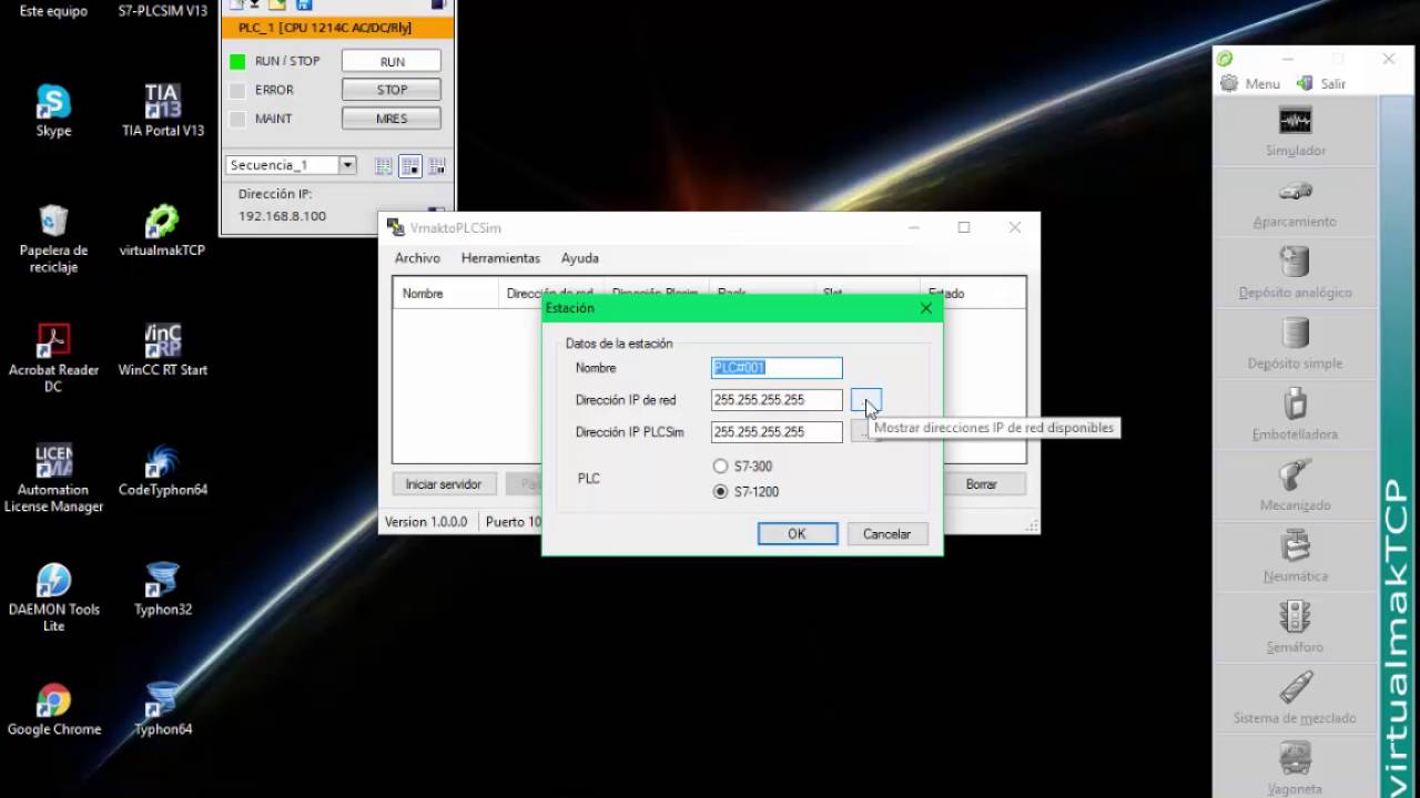 Simulador de procesos para PLC virtualmakTCP.08. S7_1200 simulado con ...