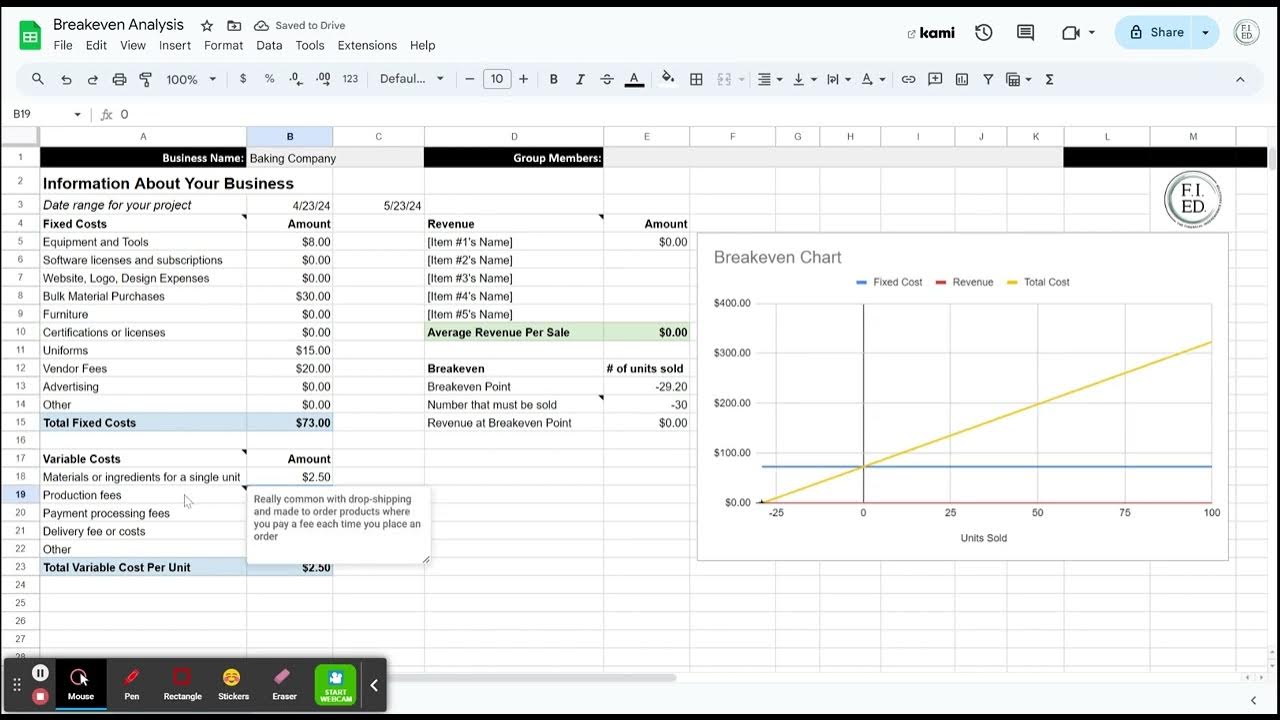 Student Business Breakeven Analysis using Google Sheets Walkthrough ...