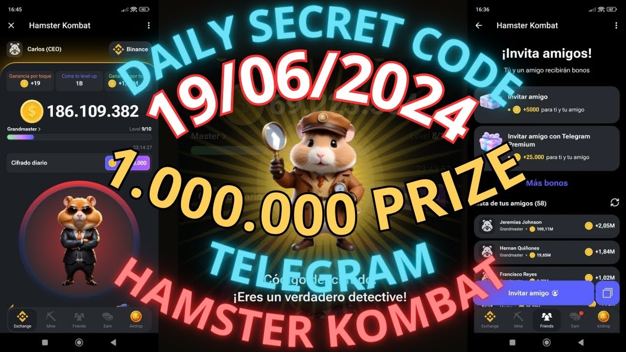 19/06/2024 HAMSTER KOMBAT DAILY SECRET CODE 1 MILLION PRIZE TAPGAME ...