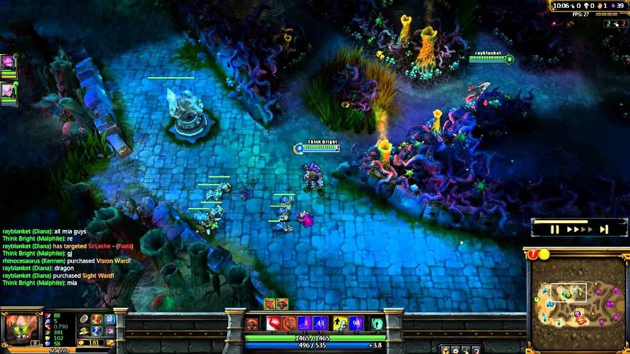 League of Legends 3v3 solo top Coral Reef Malphite W/ Jungle Diana ...