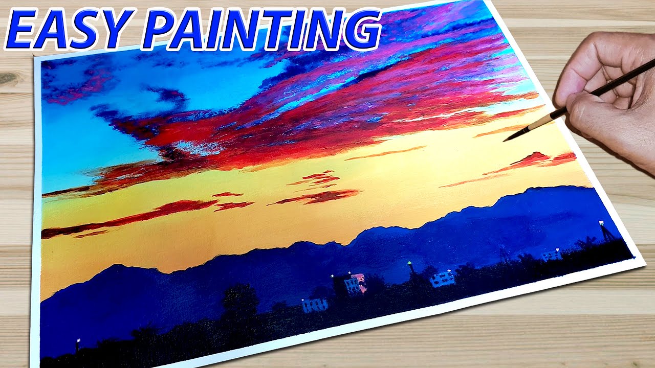 How to Paint Sunset Clouds Acrylic / Red Cloud Landscape Acrylic ...