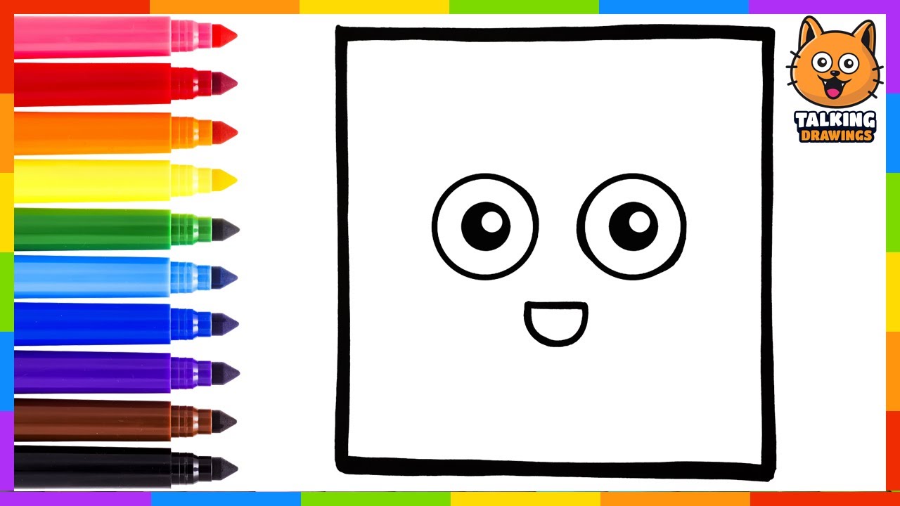 Drawing And Coloring A Cute Square 🟩🌈 Drawings For Kids - YouTube