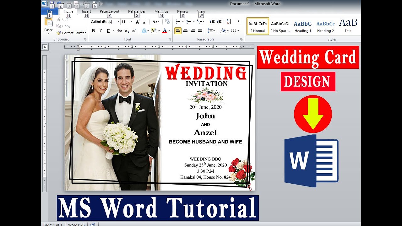 How to make wedding card design in ms word || wedding card design in ms ...