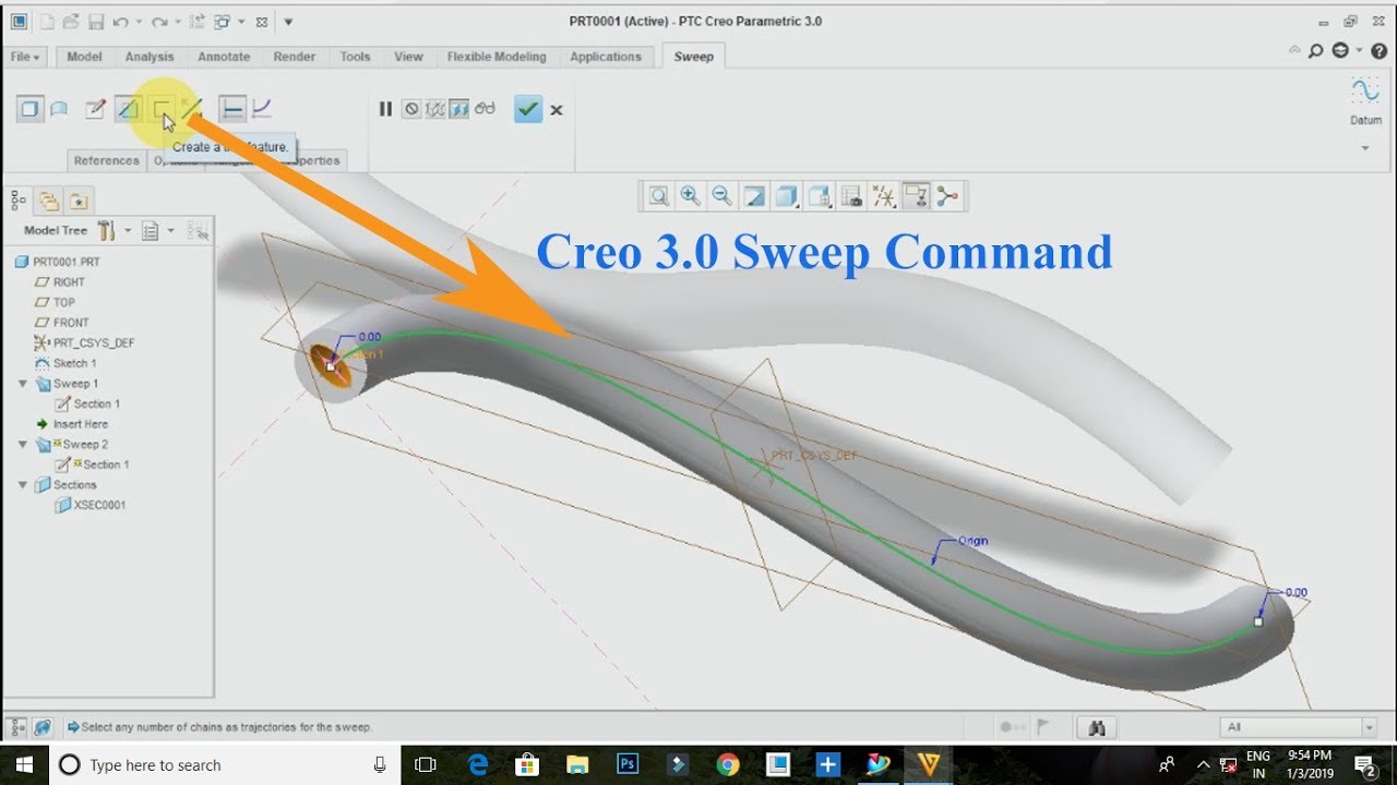 #Creo 3.0 Sweep Command -- | Tamil | - YouTube