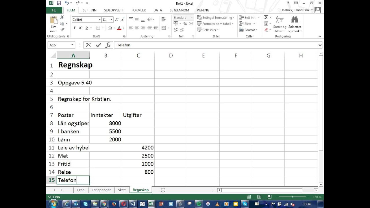 Regnskap i excel 1P - YouTube