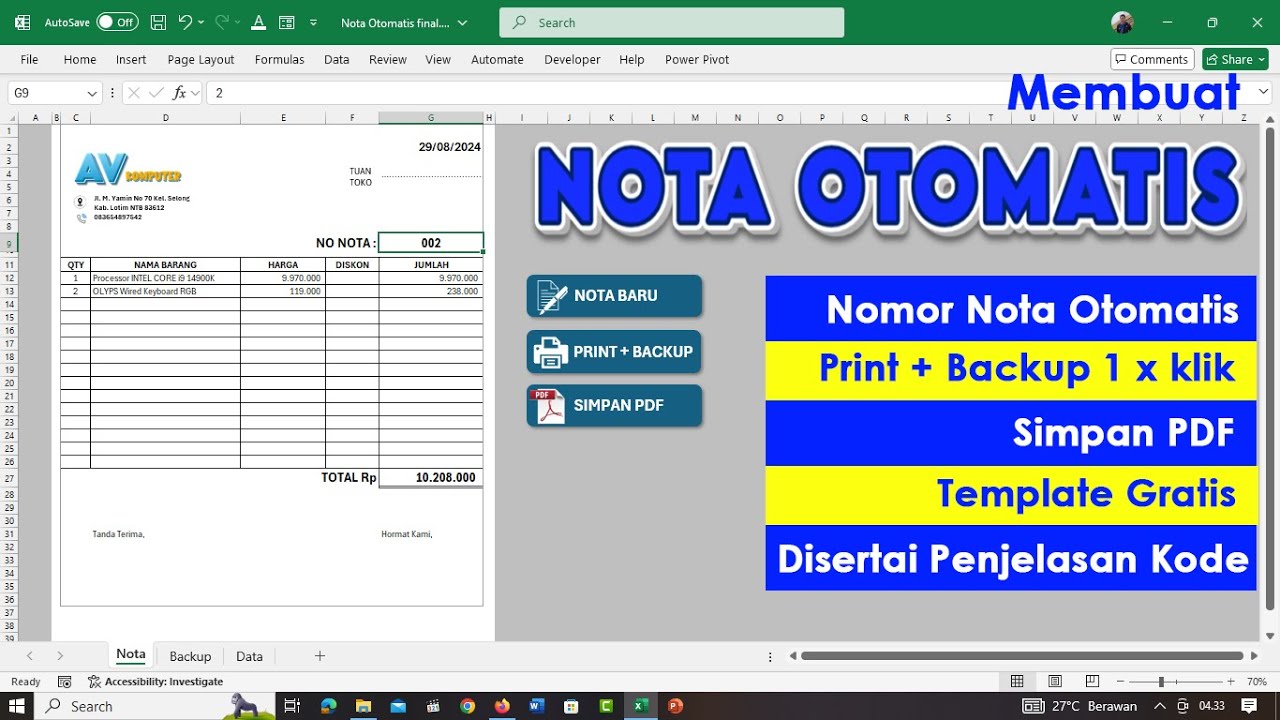 Membuat NOTA OTOMATIS | Disertai Penjelasan Kode VBA - YouTube