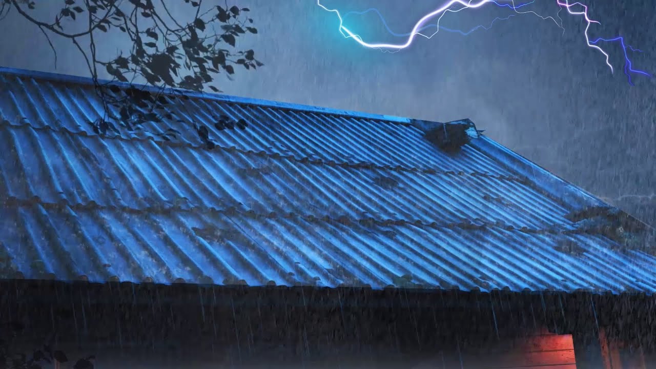 El sonido de una fuerte lluvia y truenos en el techo - La lluvia duerme ...