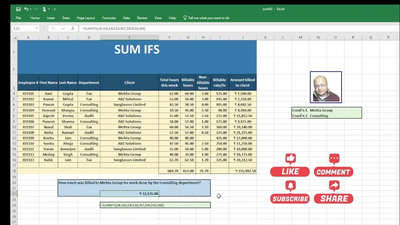 EXCEl-VI-062-SUMIFS#excel #exceltech #excelformula #exceltips #education #exceltricks #excelclub ...