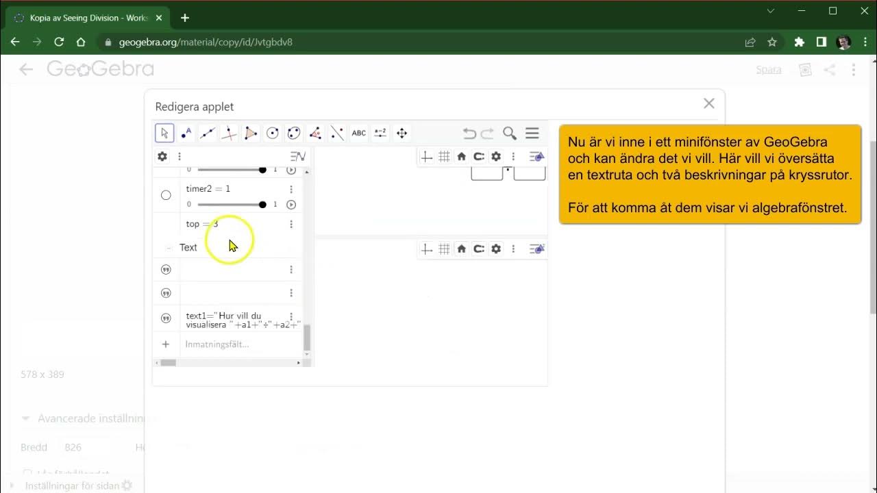 Ändra och översätta ett dynamiskt arbetsblad på https://geogebra.org ...