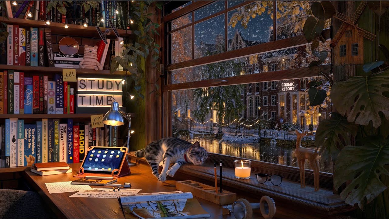 Amsterdam Study Room Ambience: Relaxing Snow Sounds & Immersive Canal ...