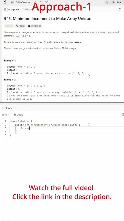 Leetcode 945 Approach 1 Leetcodedailychallenge Arrays Sorting Dsa Greedy Coding