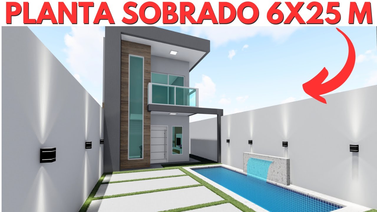 PLANTA DE SOBRADO 6X25 METROS COM 02 QUARTOS! - YouTube